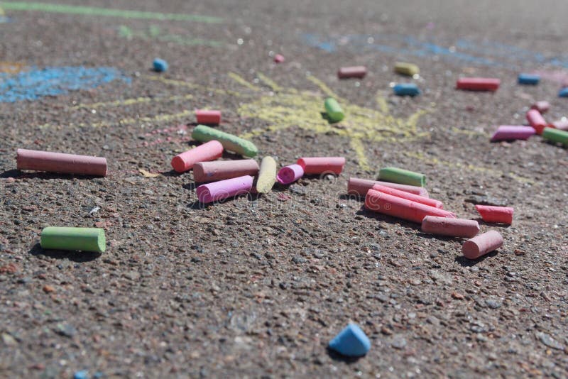 Colorful Chalks on a Sidewalk Stock Photo - Image of closeup, design ...