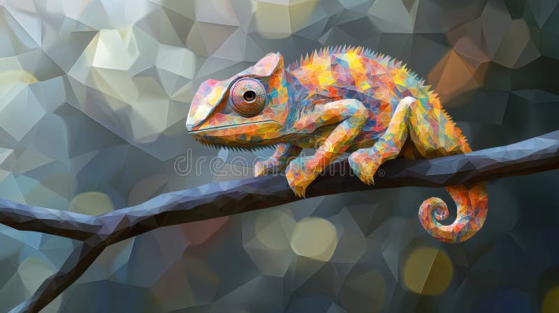 Colorful Chameleon on Branch Low Poly Art Stock Illustration ...