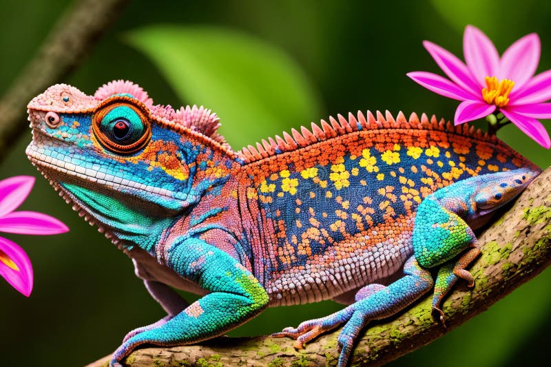 Colorful Chameleon a Creative Art Portrait.AI Generated Stock ...