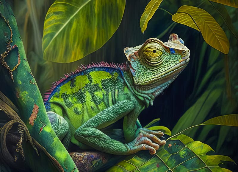 Colorful Chameleon, Exotic Wild Lizard or Reptile. Generative AI Stock ...