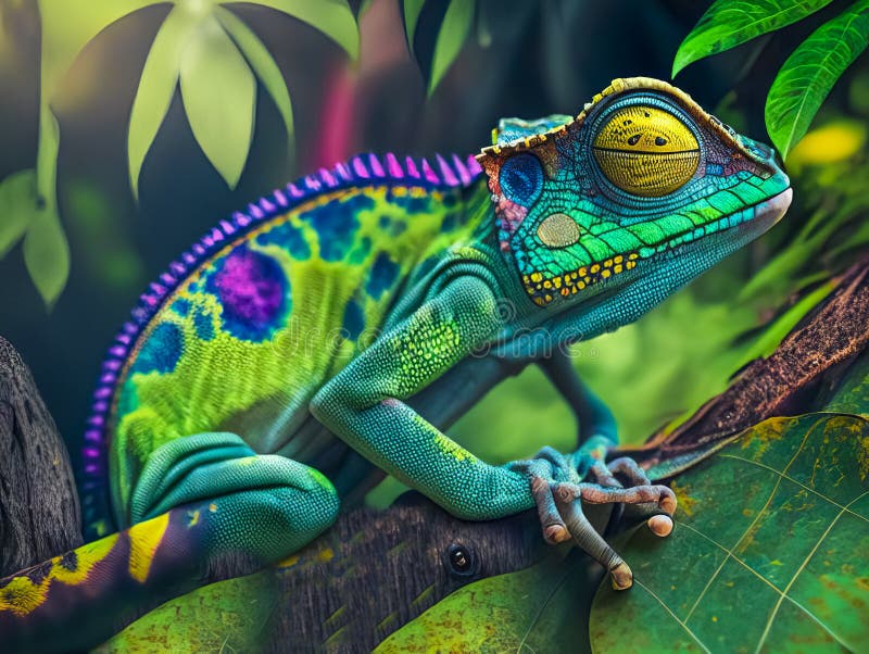 Colorful Chameleon, Exotic Wild Lizard or Reptile. Generative AI Stock ...