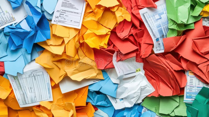 Colorful Chaos of Crumpled Papers and Documents Creates a Vibrant ...