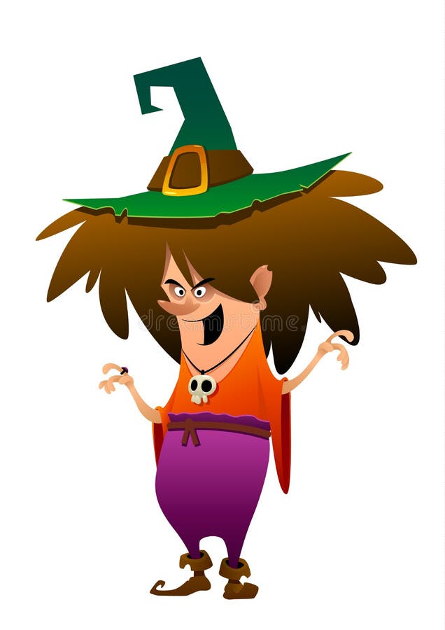 Halloween Vector Illustration Of Young Witch Girl With Ginger Hair On ...