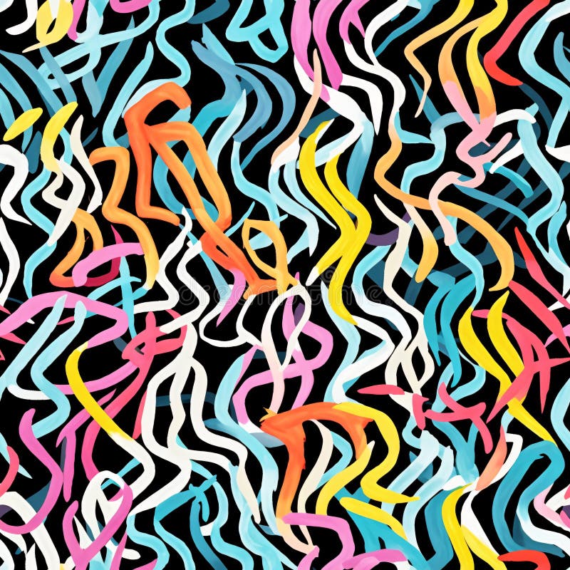 Colorful Charcoal Scribbles and Squiggles, Seamless Pattern for Bold ...