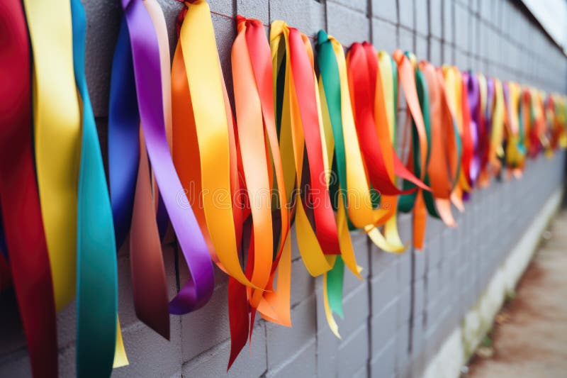 Colorful Charity Ribbons Hung on a Wall Stock Illustration ...