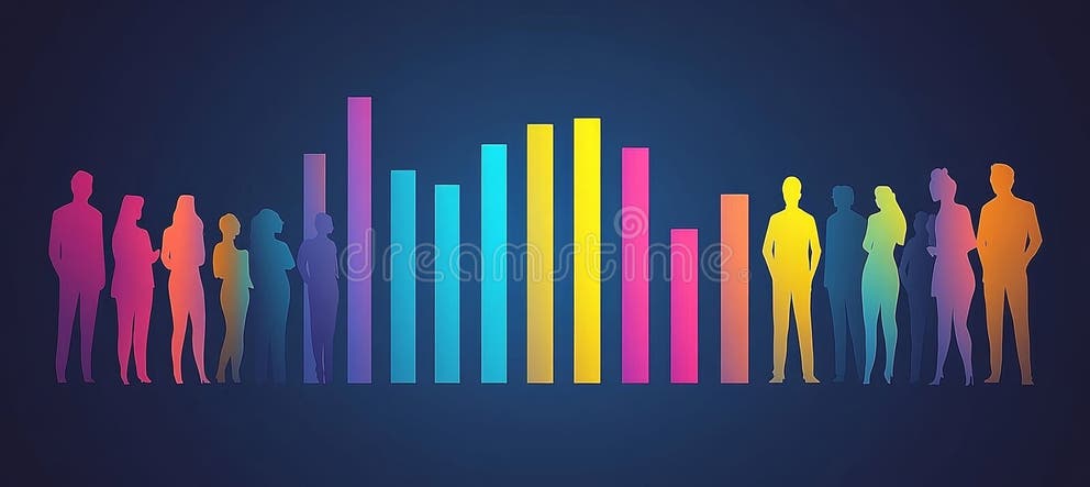 Colorful Chart with 14 People Arranged by Height Against a Gradient ...