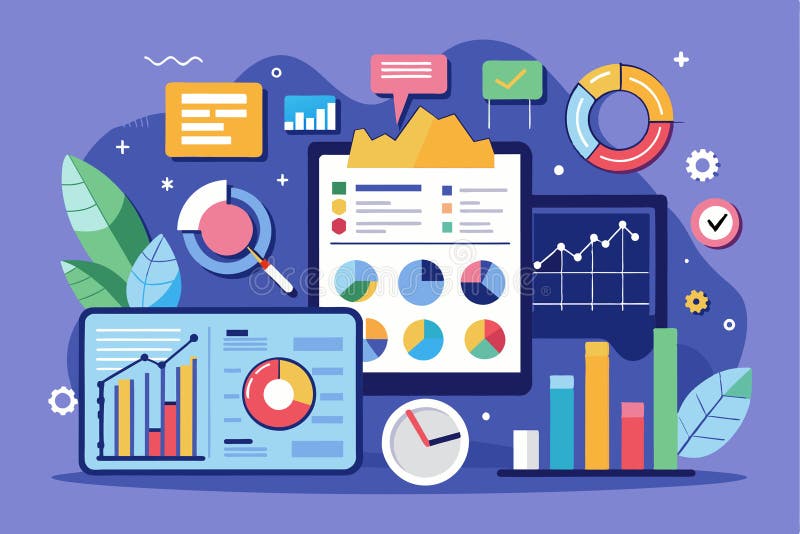 Colorful Charts, Graphs, and Data Points Represent Monthly Report ...