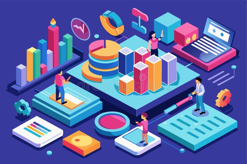 Colorful Charts and Graphs Illustrate Data Analysis with Professionals ...