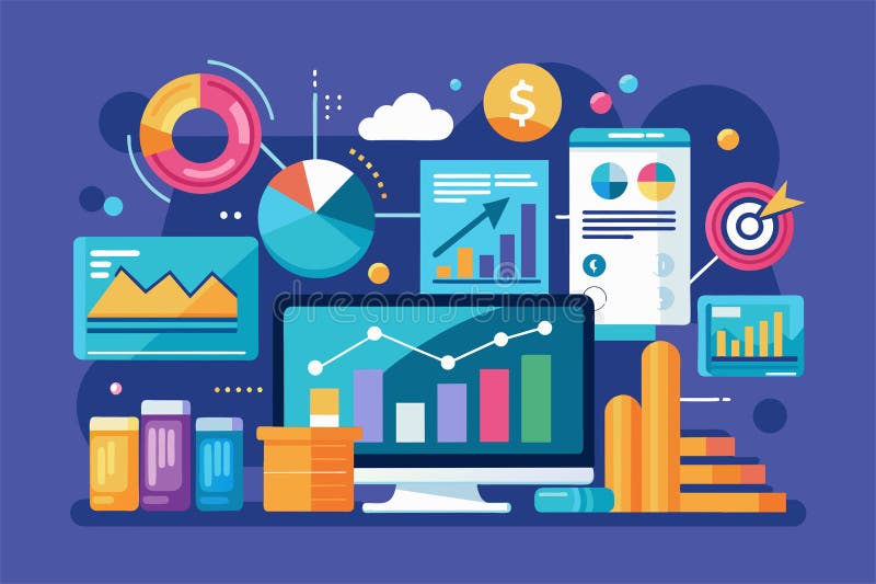Colorful Charts and Graphs Illustrate Financial Data Trends on a ...
