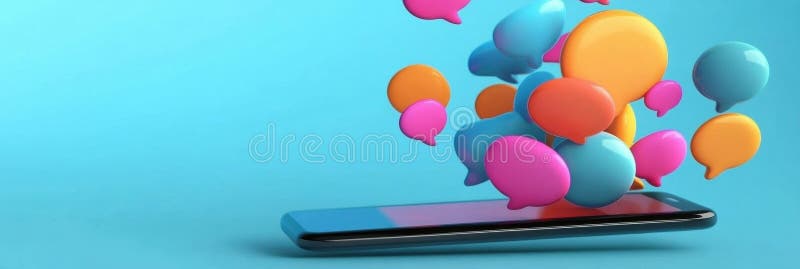 Bright Chat Bubbles Emerge from a Smartphone Creating a Vibrant Display ...