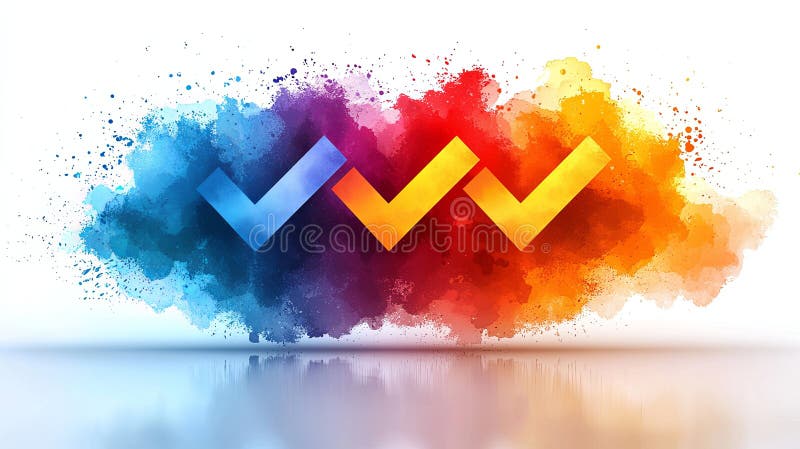 Colorful Check Marks in Abstract Watercolor Splash Design Stock ...