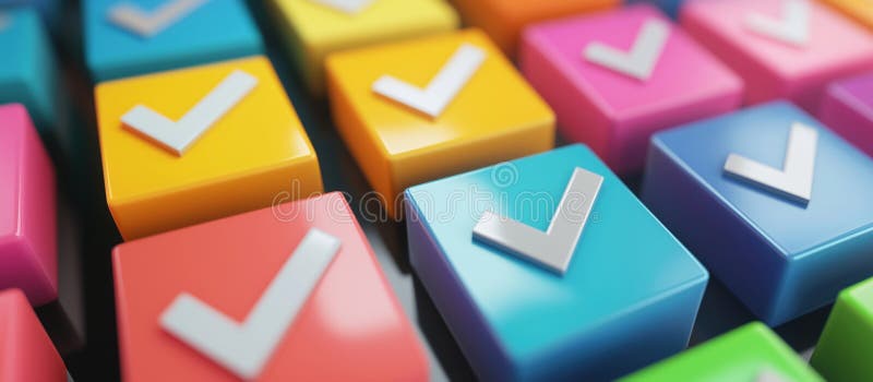 Colorful Checkboxes with Check Marks Representing Completion and ...