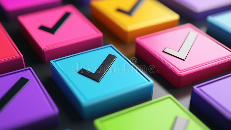 Colorful Checkboxes with Ticks Representing Choices and Selections in a ...