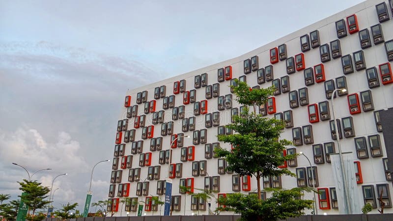 Colorful Checkerboard Building Facade Cloudy Sky Background Stock ...