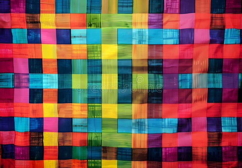 Colorful Checkered Fabric Texture - Rainbow Grid Pattern Stock ...