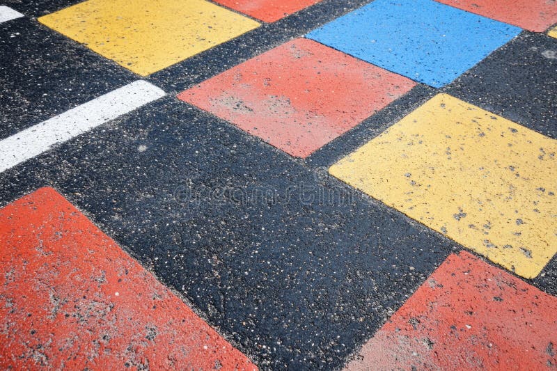 A Colorful Checkered Floor with Yellow, Red, and Blue Squares Stock ...