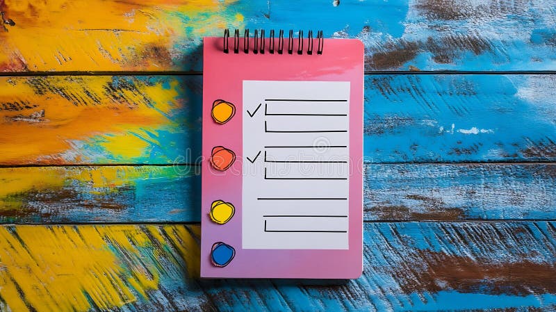 Colorful Checklist on Rustic Wooden Background Stock Illustration ...