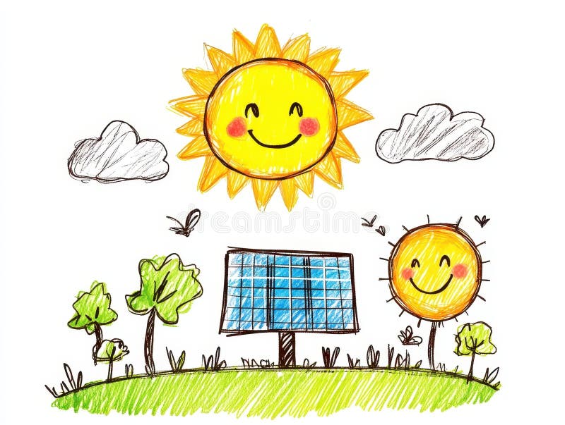 Sunny Landscape with Solar Panels, Cheerful Illustration Stock Image ...