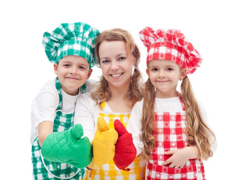 Happy Chefs - Boy and Girl with Aprons and Hats Stock Photo - Image of ...