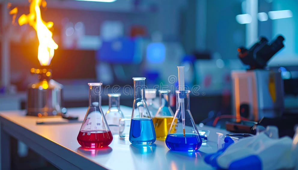 Colorful Chemical Experiment in a Science Lab Stock Illustration ...