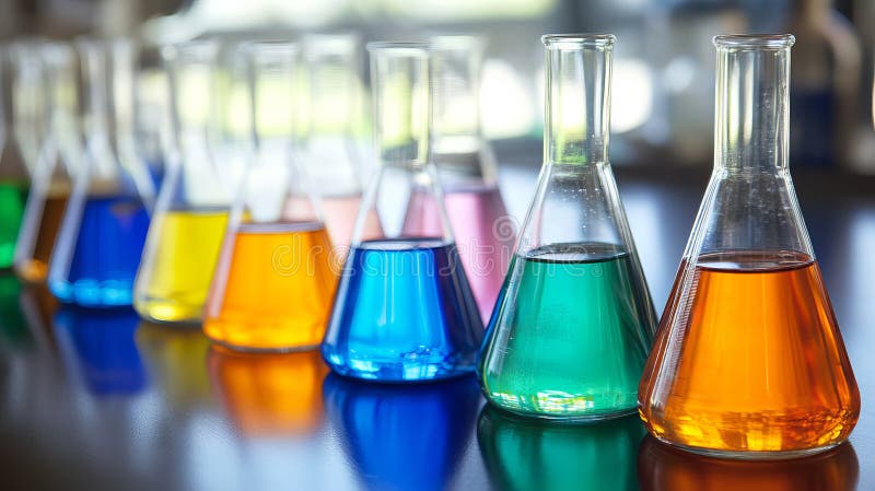 Colorful Chemical Experiments in Laboratory Setting with Various Liquid ...