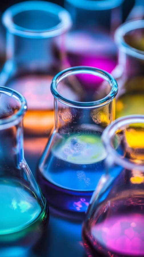 Colorful Chemical Flasks with Liquid in Laboratory Setting, Vibrant ...