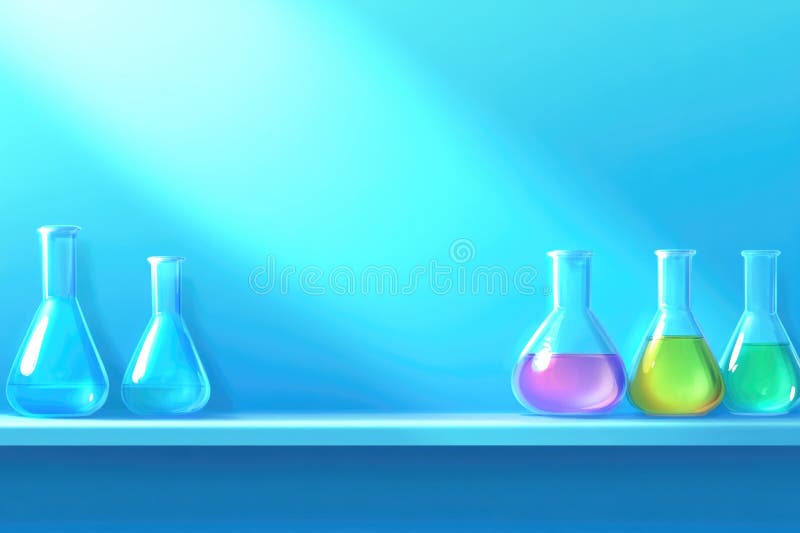 Colorful Chemical Flasks on a Shelf in a Laboratory Setting Stock Image ...