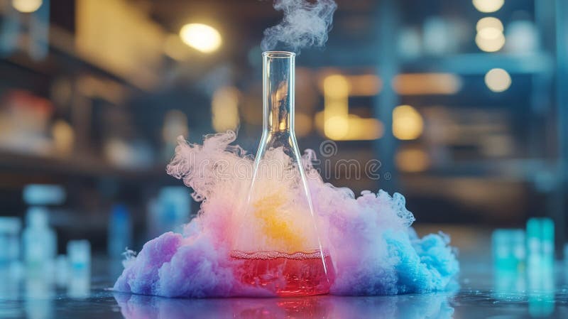 Colorful Chemical Reaction in Erlenmeyer Flask Stock Illustration ...