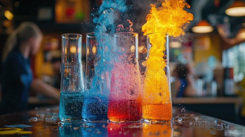 Colorful Chemical Reactions in Beakers, Science Experiments, Abstract ...