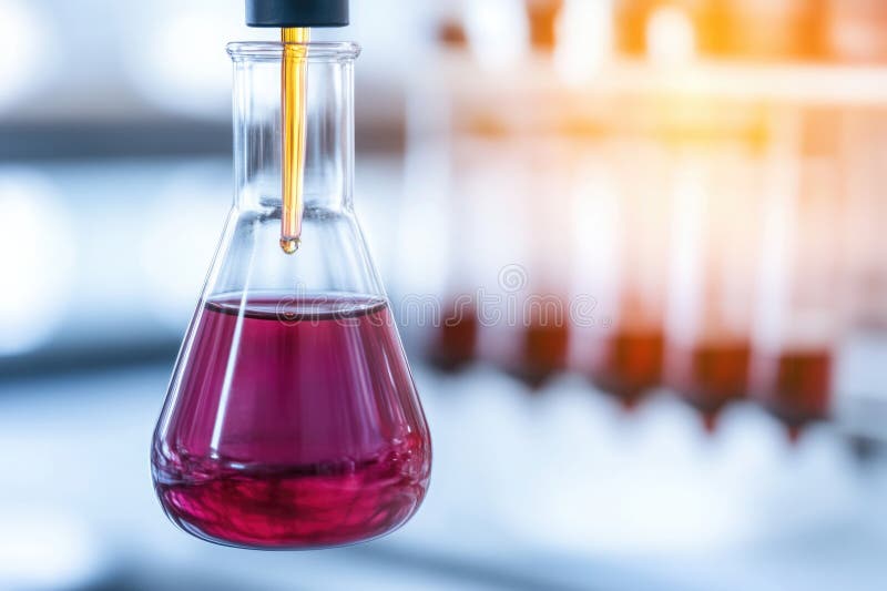 Colorful Chemistry Experiment with Flask and Liquid in Laboratory ...