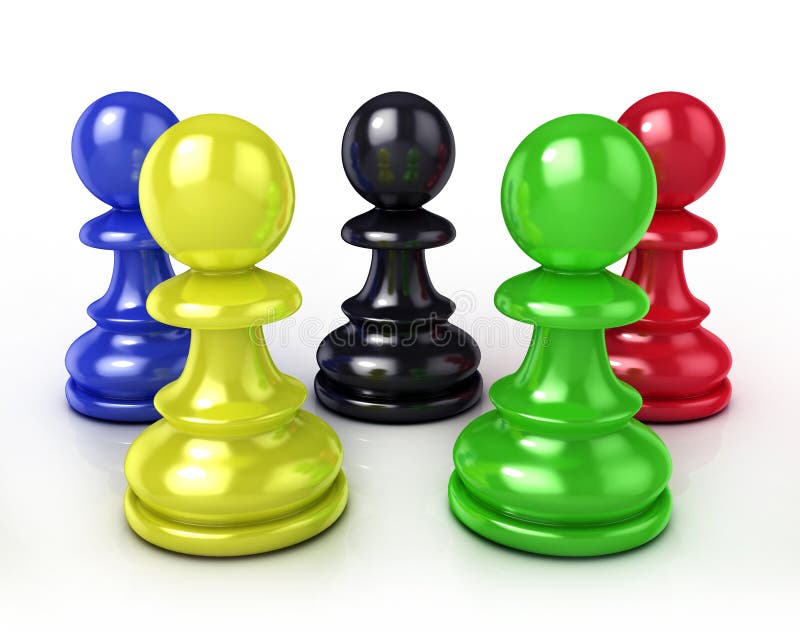 Colorful Chess Pieces And Chess Board. 3d Rendering Stock Illustration ...