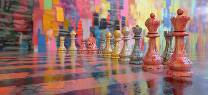 Colorful Chess Pieces on Vibrant Abstract Background with Artistic ...