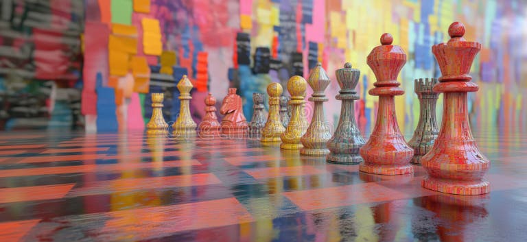 Colorful Chess Pieces on Vibrant Abstract Background with Artistic ...