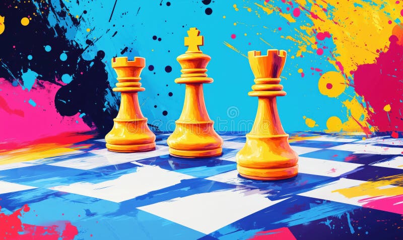 Colorful Chess Pieces on Vibrant Abstract Background with Artistic ...