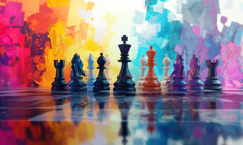 Colorful Chess Pieces Vibrant Abstract Background Reflections Stock ...