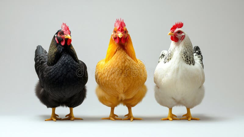 Colorful Chickens Standing in a Row Showcasing Different Breeds and ...