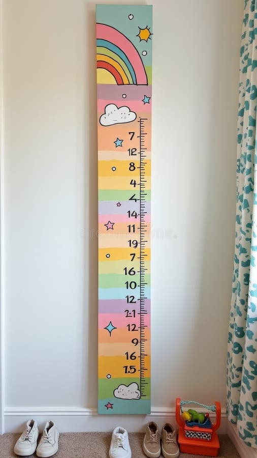 Colorful Children S Growth Chart with Rainbow and Clouds Design in Room ...