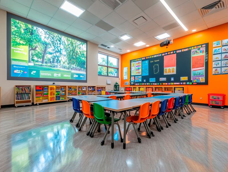 Colorful Childrens Chairs Around a Table in an Elementary School ...