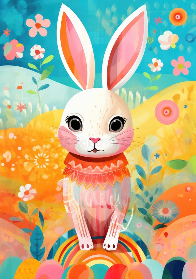 Colorful Childrens Illustration Cute Bunny Stock Illustration ...