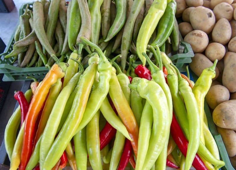 Colorful Chilli Peppers on Market Stand Stock Image - Image of peppers ...