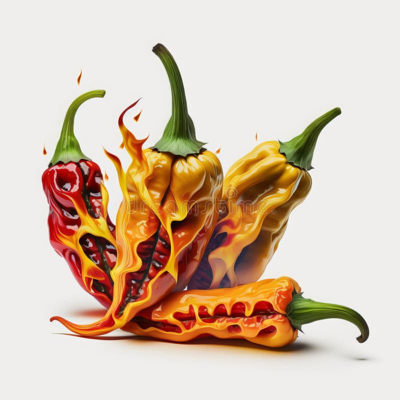 Colorful Chillis, Chile S with Flames and Fire. Hot Chilli Stock ...