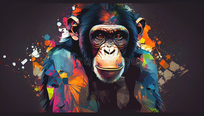 Colorful Chimp Monkey Art Wallpaper Stock Illustration - Illustration ...