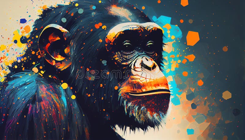 Colorful Chimp Monkey Art Wallpaper Stock Illustration - Illustration ...