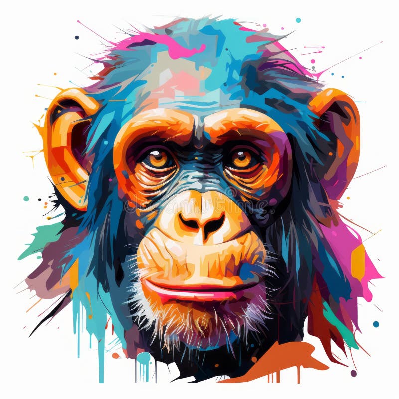Colorful Chimpanzee Painting with Abstract Shapes and Serene Faces ...