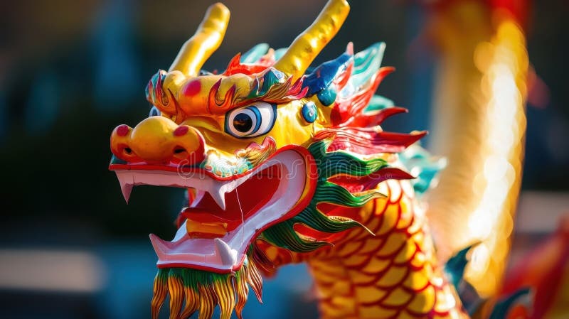 Colorful Chinese Dragon Sculpture with Bright Patterns and Textures ...