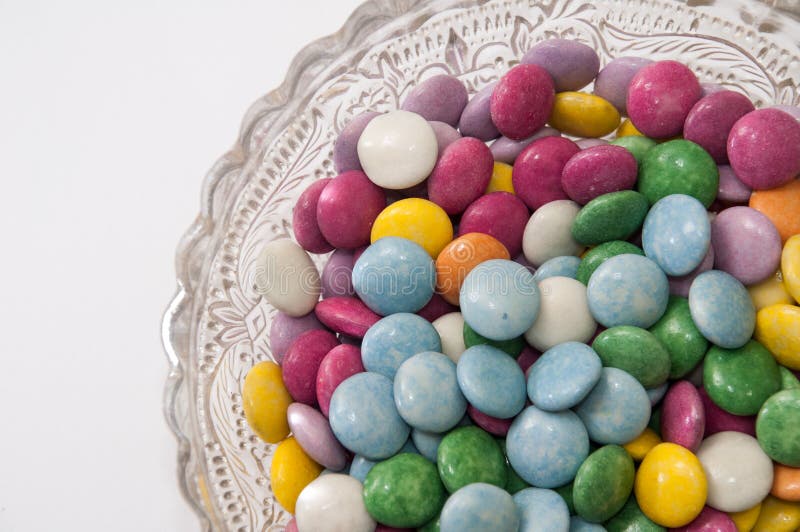 Colorful Chocolate Candies in a Crystal Bowl Stock Photo - Image of ...