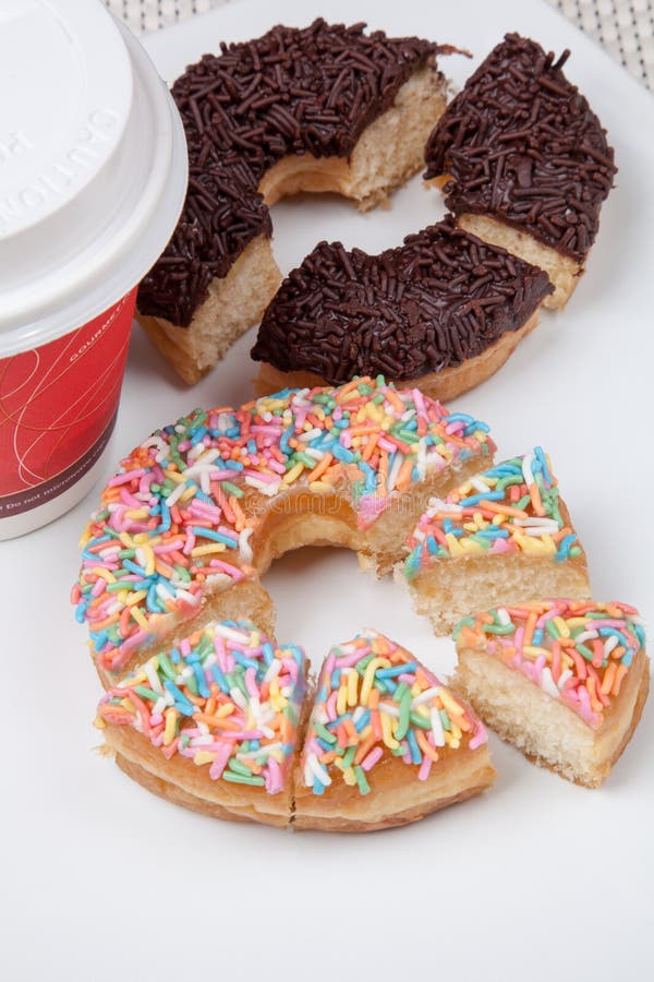 Colorful and Chocolate Donut with Coffee in Vertical Stock Image ...