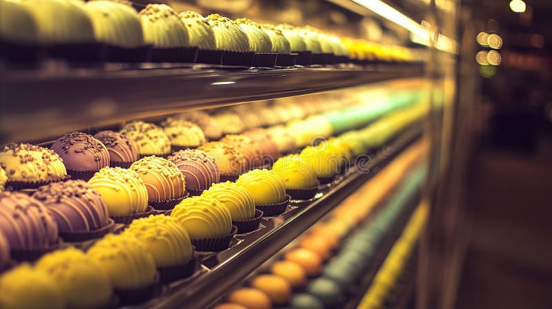 Colorful Chocolate Truffles Displayed in a Bakery at Night Stock Image ...