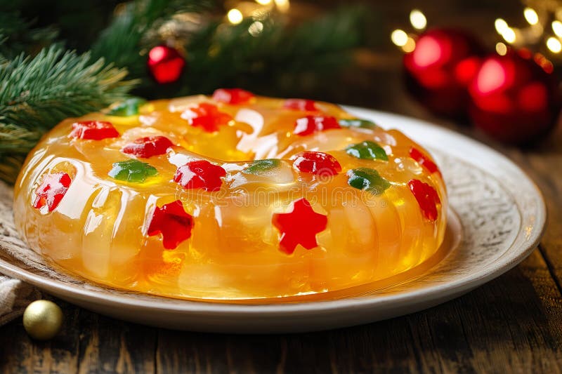 Colorful Christmas Aspic Dessert with Festive Decorations on Festive ...