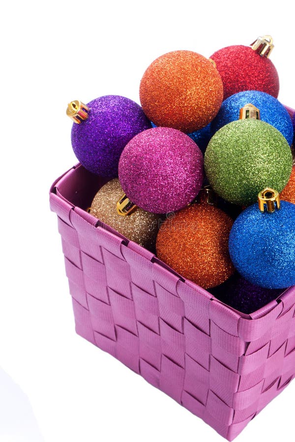 Colorful Christmas Ball Ornaments with Pine Tree Stock Photo - Image of ...